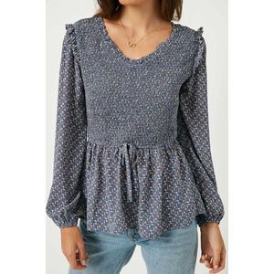 Hayden | Tops | Hayden Laura Blue Floral Smocked Ruffle Blouse Small ...